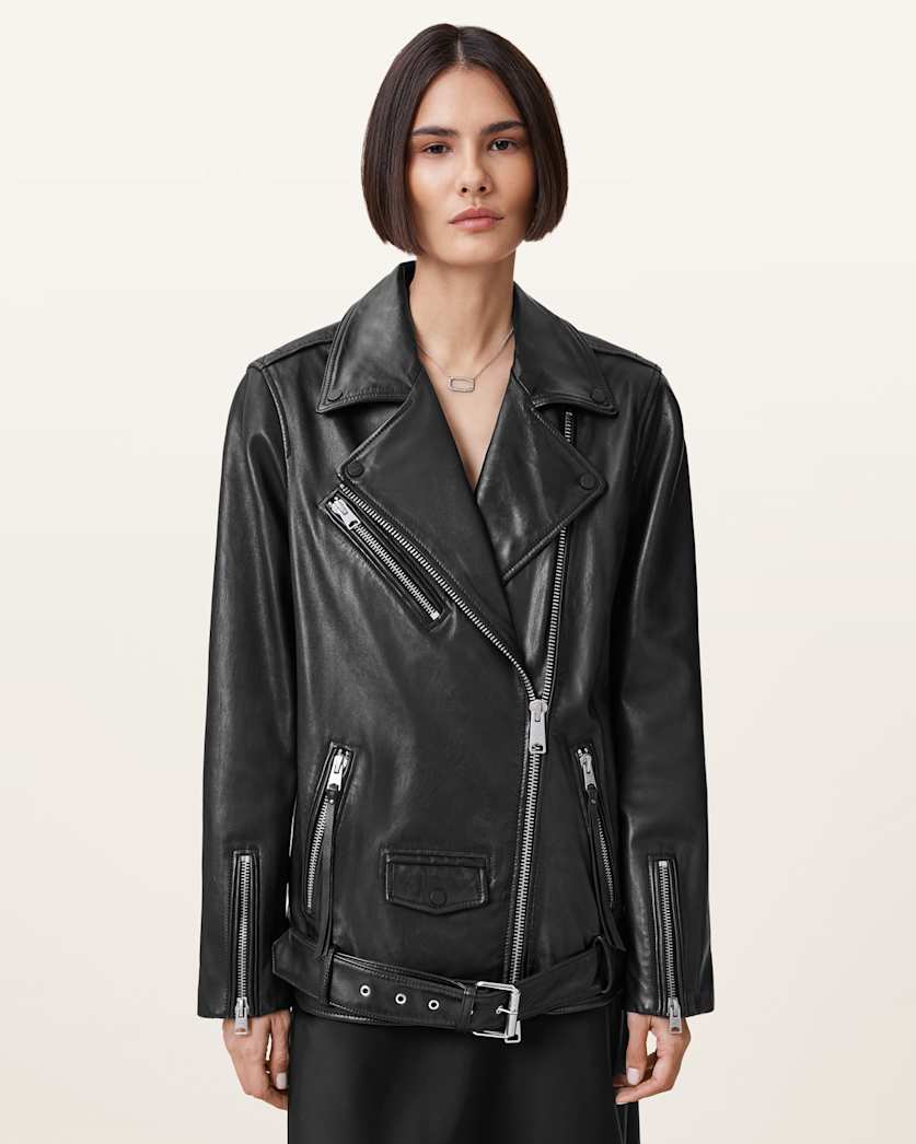 Billie Relaxed Fit Leather Biker Jacket Black | ALLSAINTS